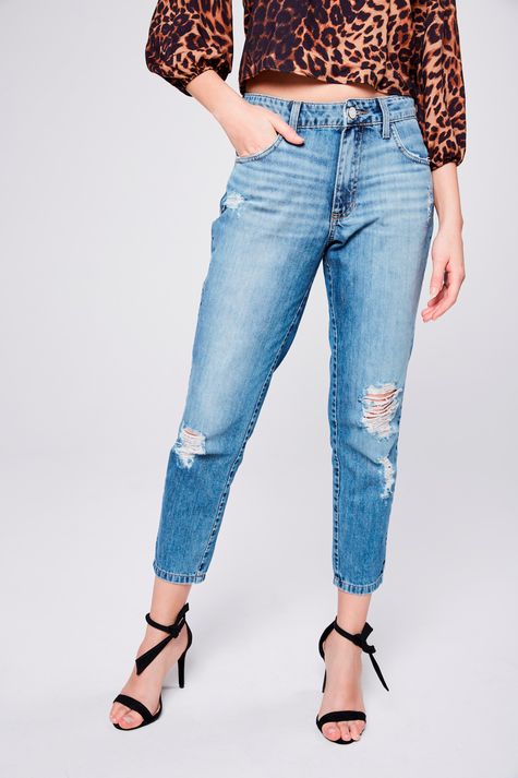 Calça Jeans Boyfriend Cropped Rasgada - Damyller